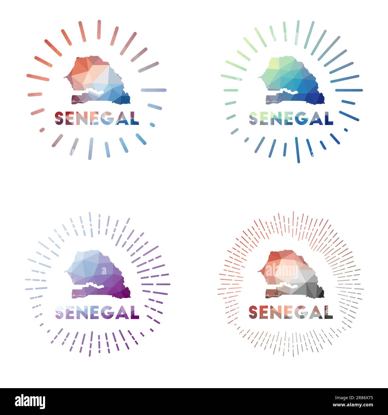 Senegal low poly sunburst set. Logo of country in geometric polygonal style. Vector illustration ...