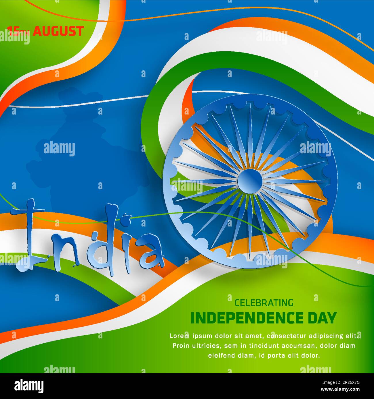India independence Day, 15 of August text in saffron characters with ...