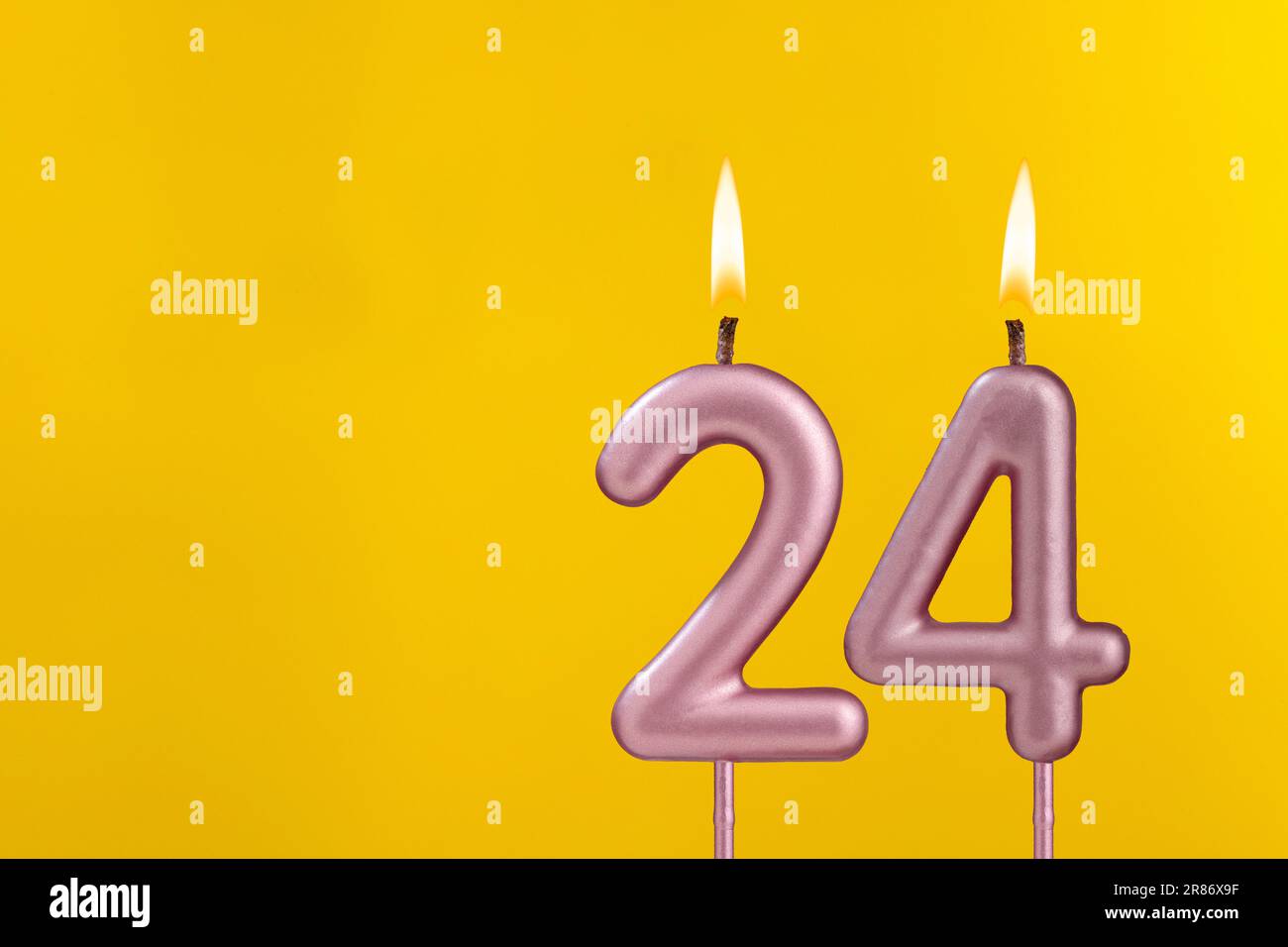 Candle 24 with flame - Birthday card on yellow luxury background Stock ...
