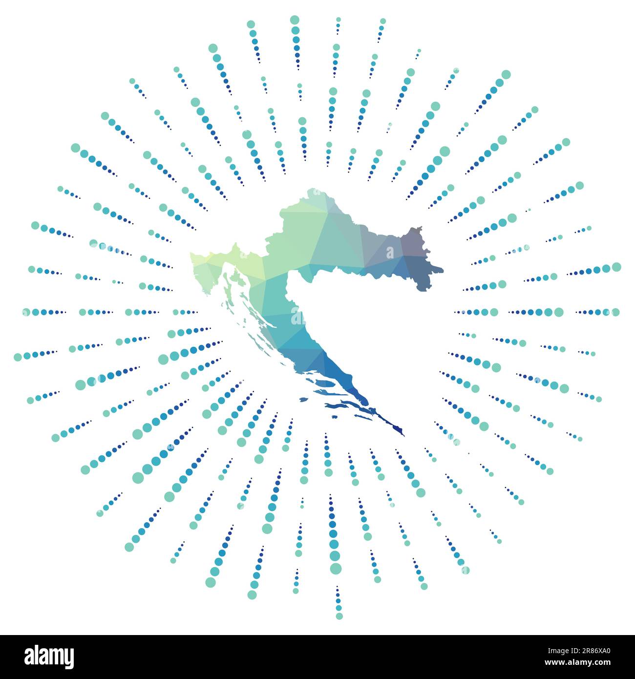 Shape of Croatia, polygonal sunburst. Map of the country with colorful ...