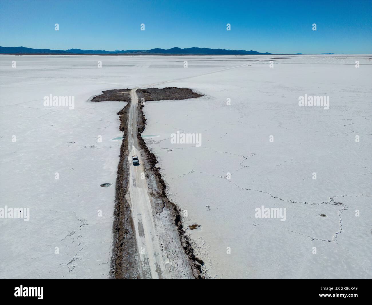 Aerial view of the huge salt flats Salinas Grandes de Jujuy in northern ...