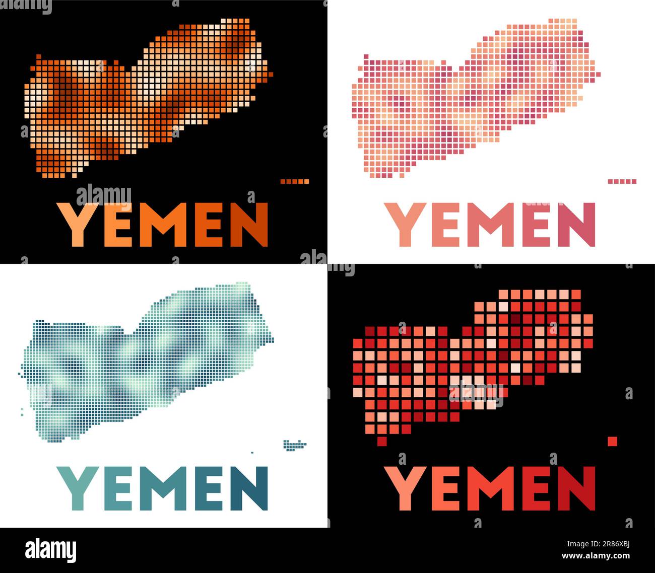Yemen map. Collection of maps of Yemen in dotted style. Borders of the country filled with ...