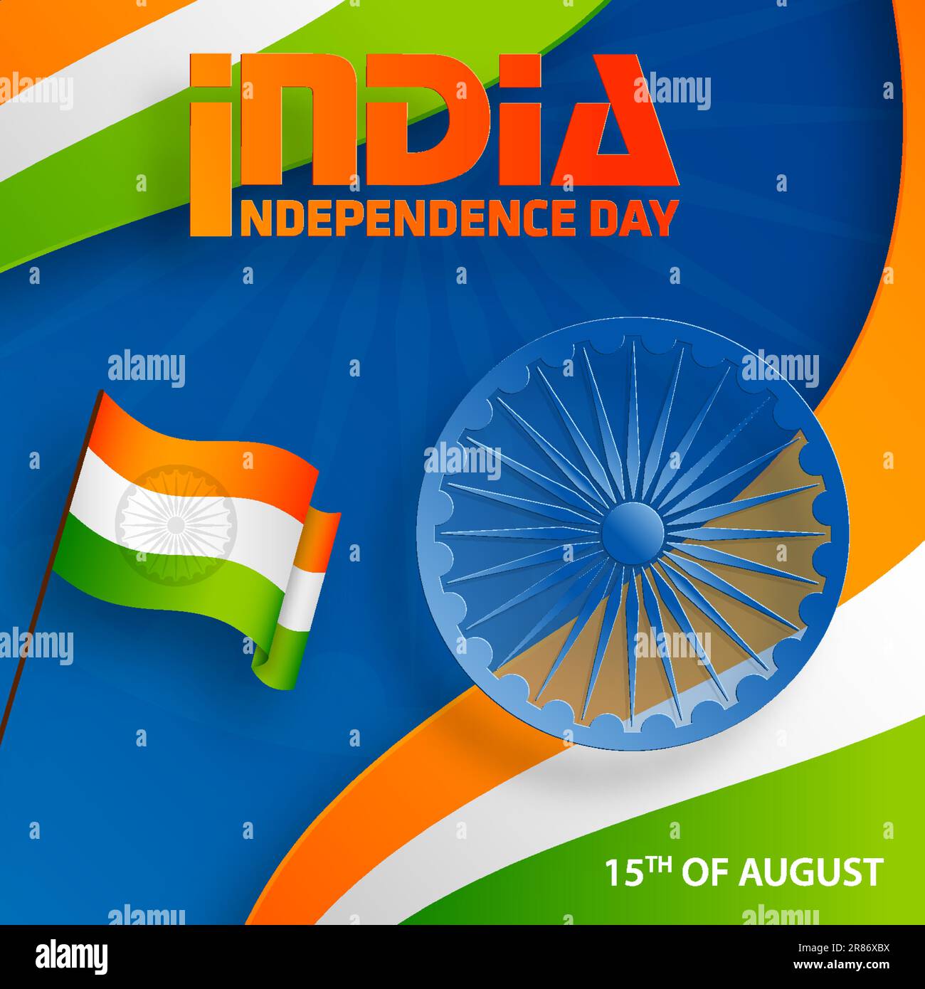 India independence Day, 15 of August text in saffron characters with ...