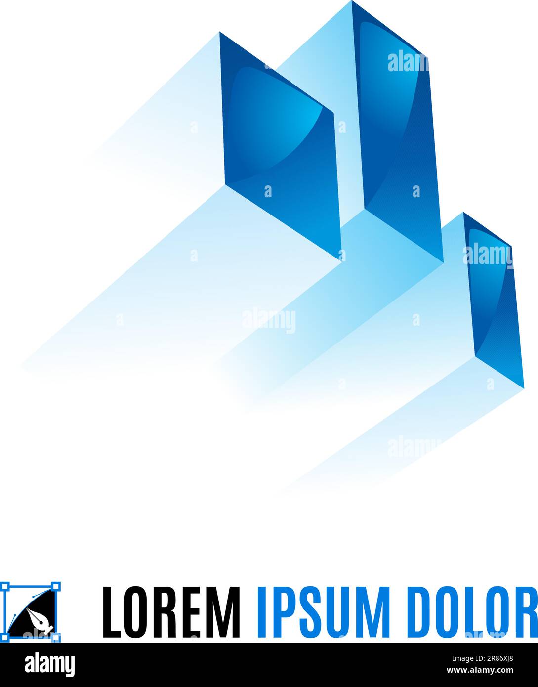 Blue element from three geometric figures in space on the white ...