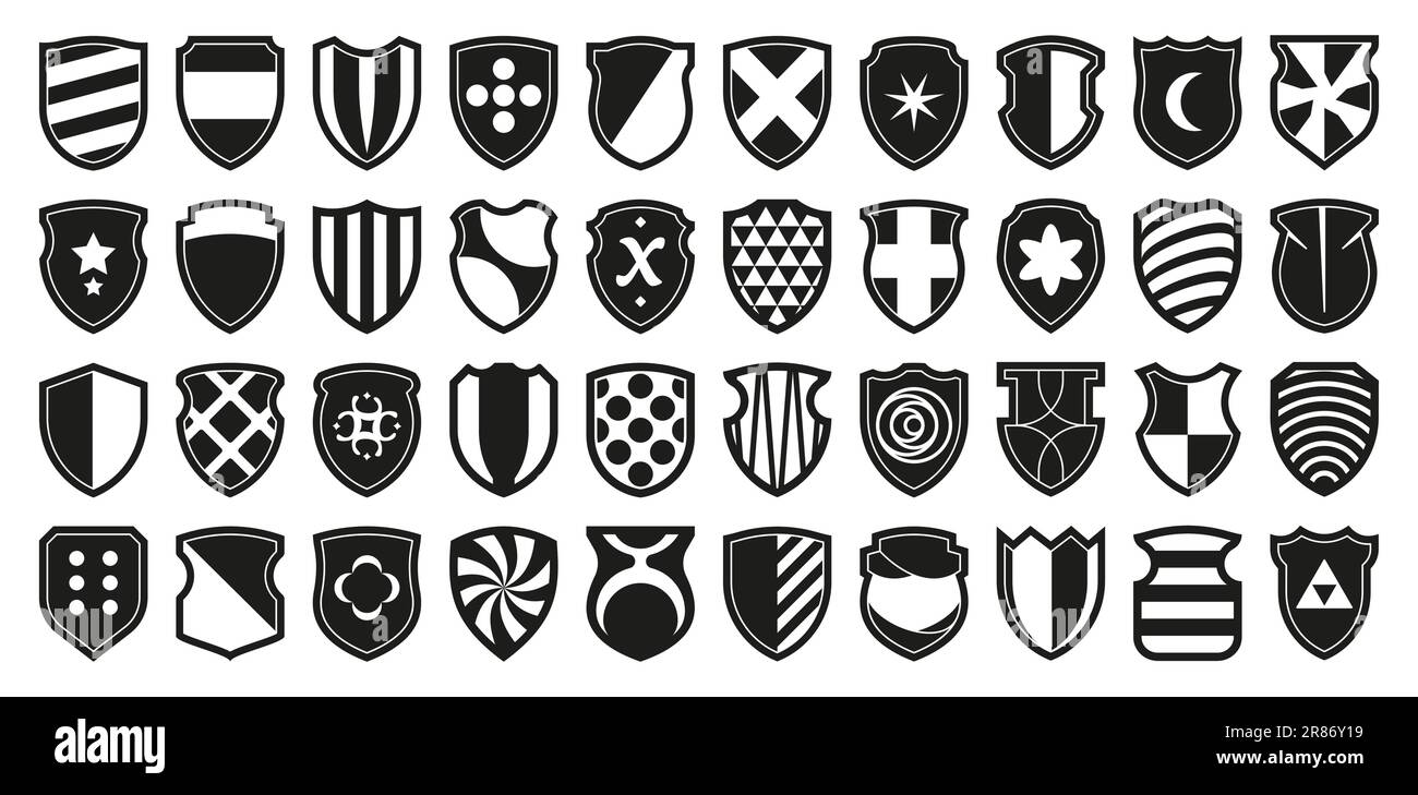 Heraldic shields logo. Army security and military badge icons, game clans and royal army ...