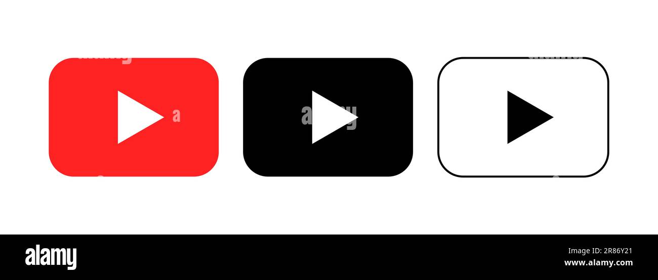 Bolognia, Italy - 06092023. Set of neon youtube ui ux icons. Glowing sign logo vector Stock ...