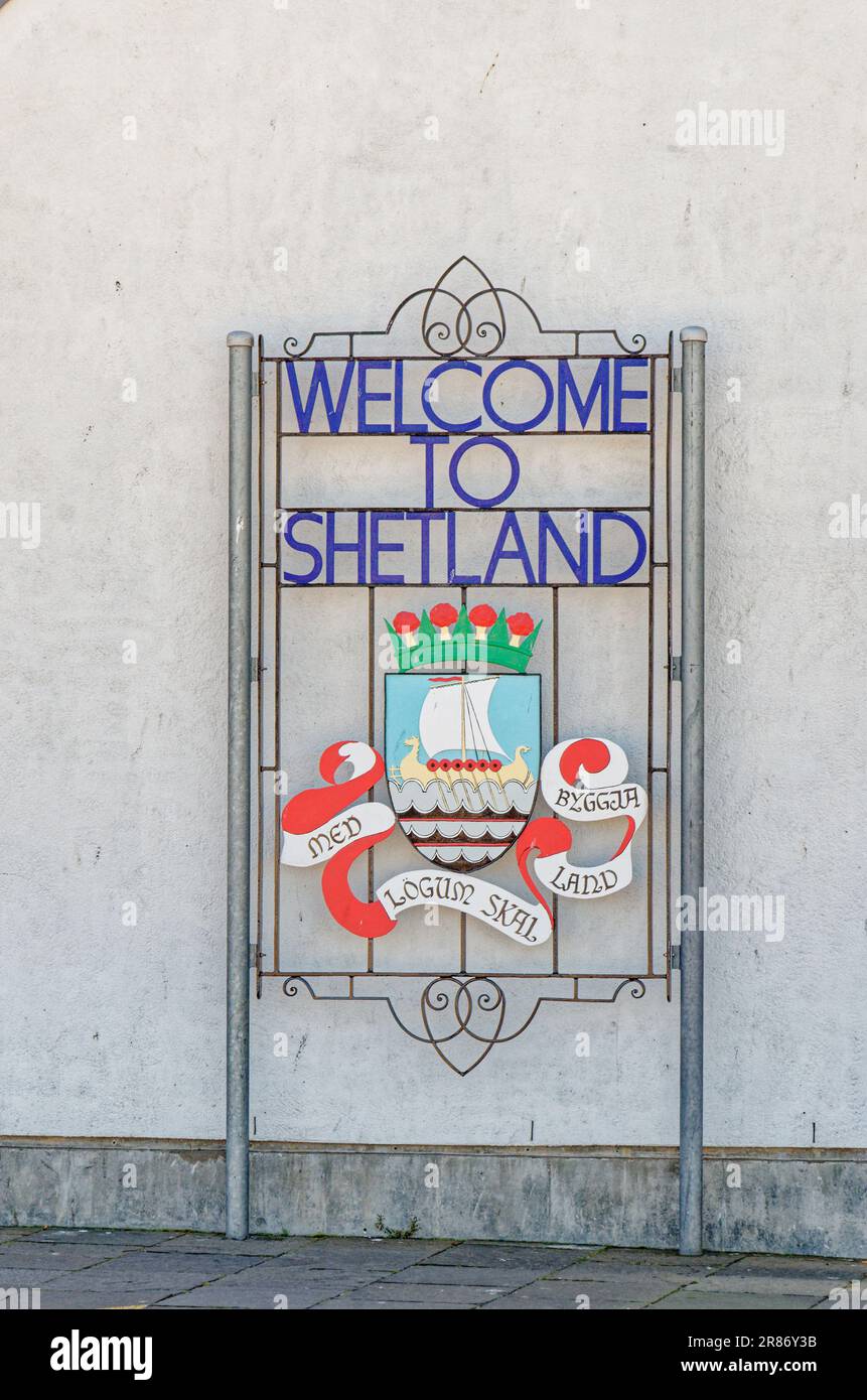 Welcome to Shetland sign at Lerwick, Shetland Islands, Scotland, United ...