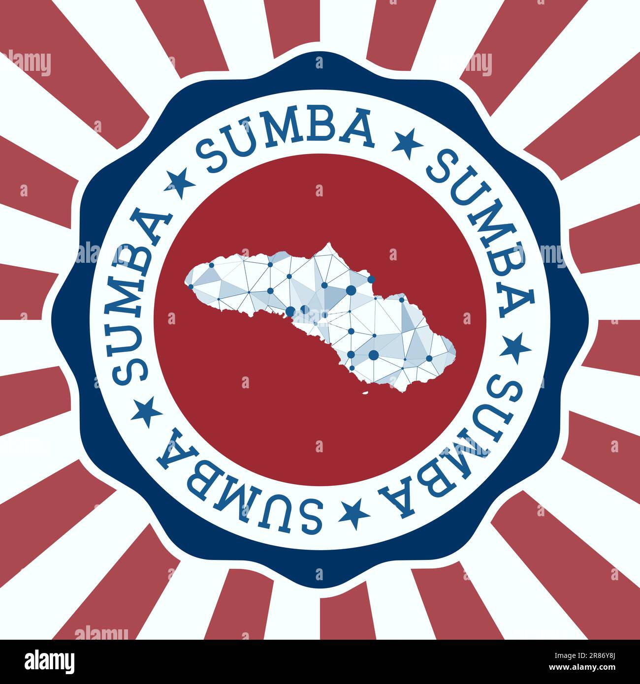 Sumba Badge. Round logo of island with triangular mesh map and radial ...