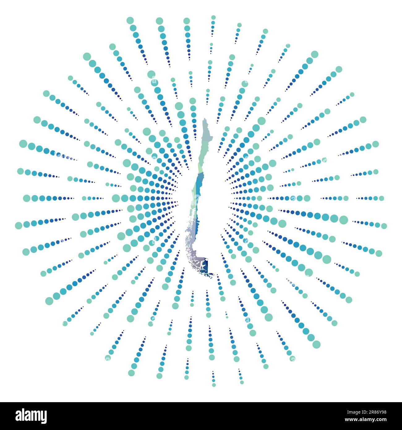 Shape of Chile, polygonal sunburst. Map of the country with colorful ...
