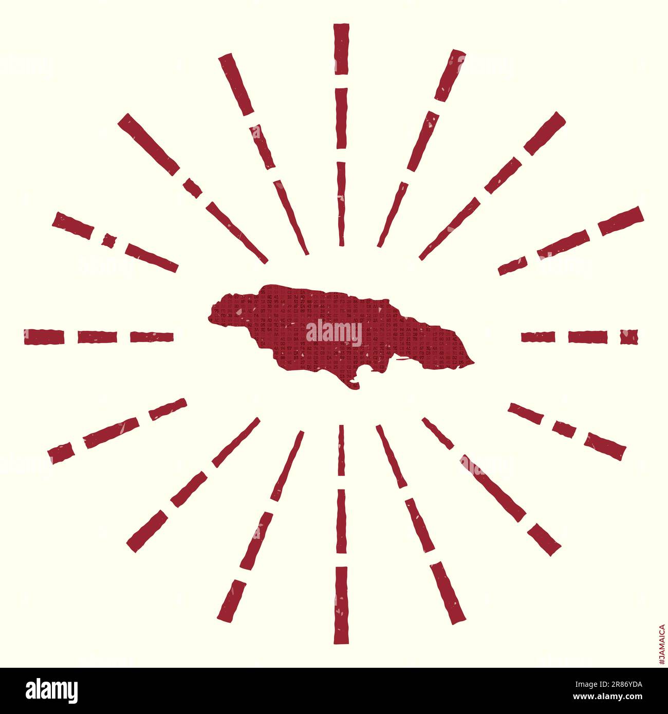 Jamaica Logo. Grunge sunburst poster with map of the country. Shape of ...