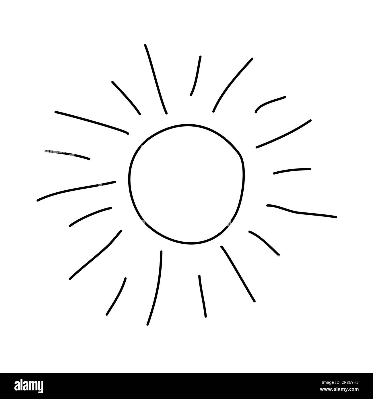 Simple sun icon, doodle style flat vector outline illustration for kids ...