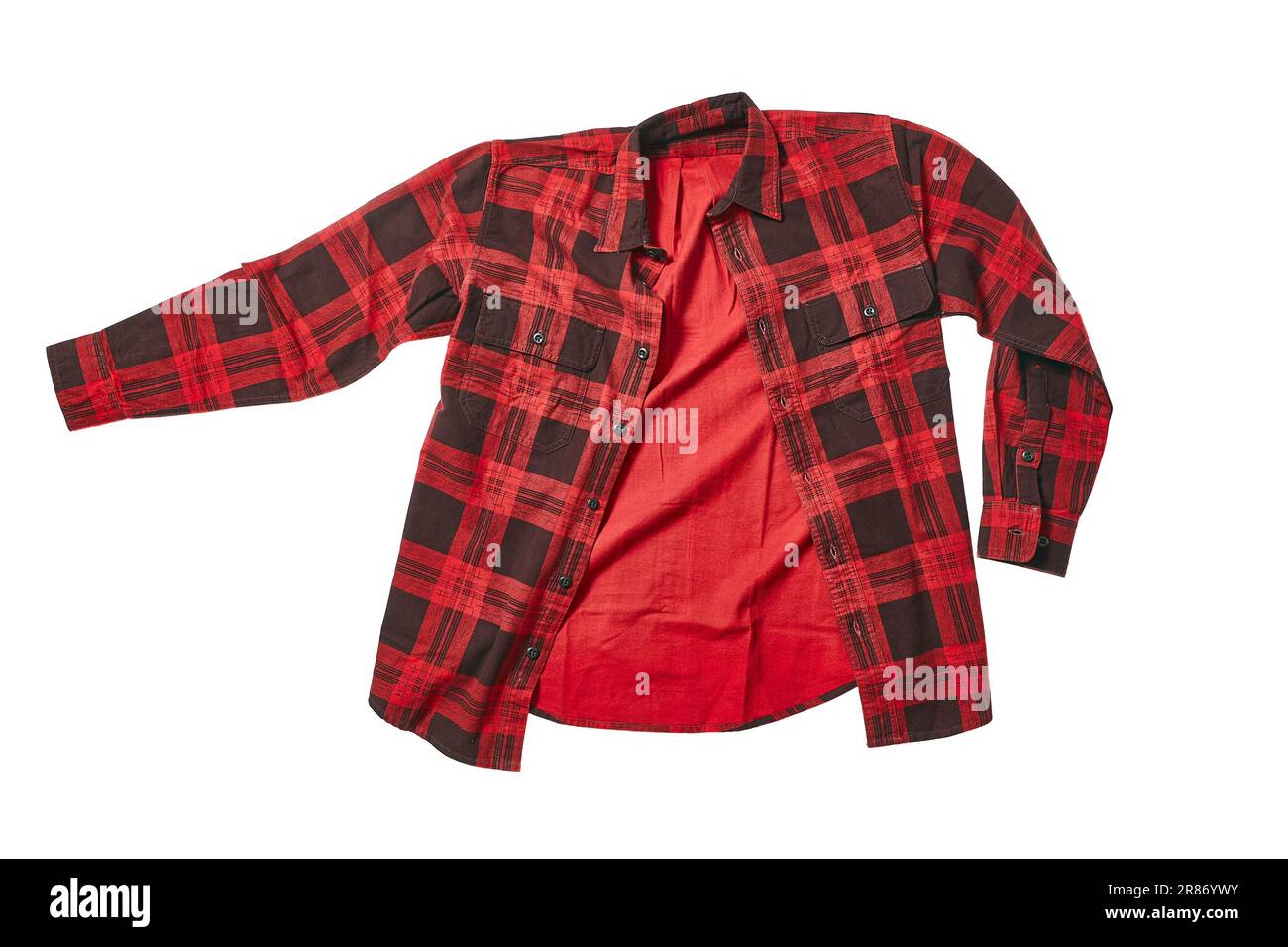 Red checkered flannel shirt on blank white background Stock Photo - Alamy