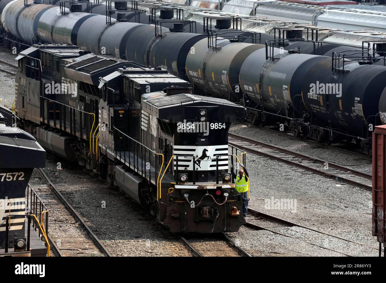 Norfolk Southern locomotives are moved through the Conway Terminal in ...