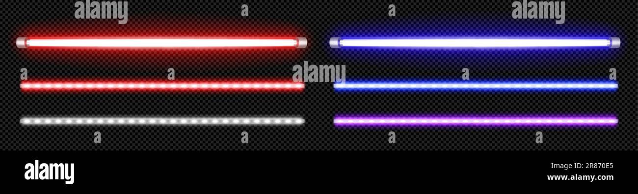 Isolated neon led lamp tube line with blue glow vector on transparent ...