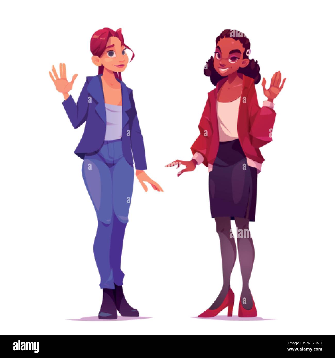 Happy people, women waving hand. Different female characters with ...