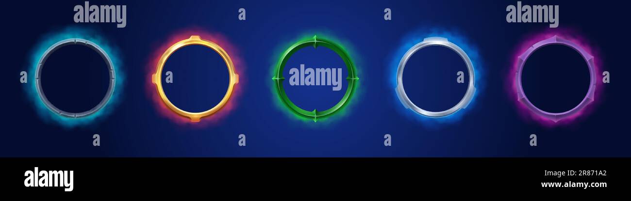 Fantasy game avatar circle frame with smoke effect. Cartoon medieval ...