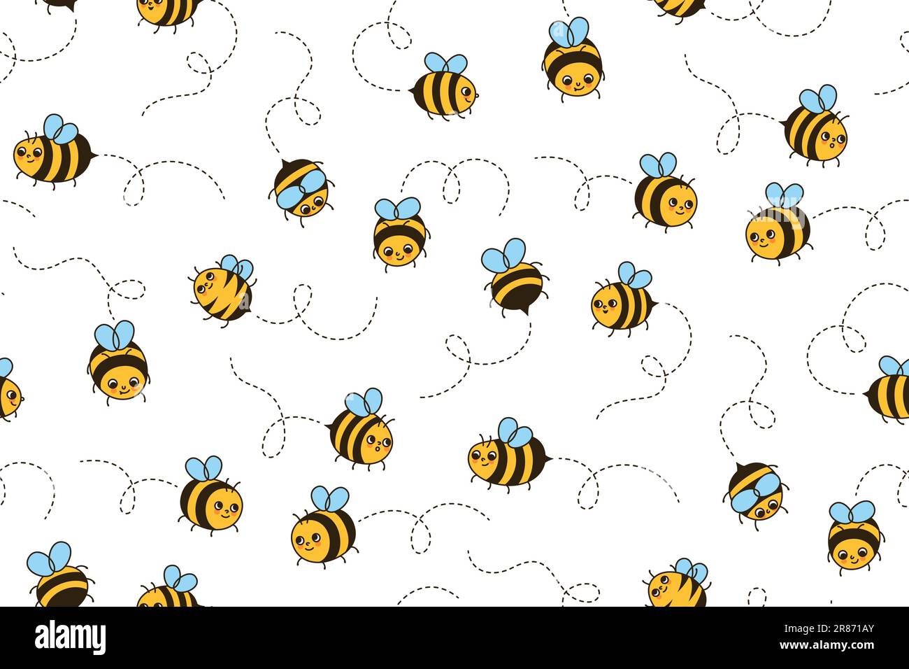 Bee honey cartoon seamless pattern. Kids honeybee insect characters ...