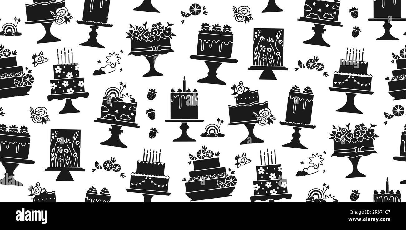 Birthday cakes celebration desserts seamless pattern. Party delicious ...