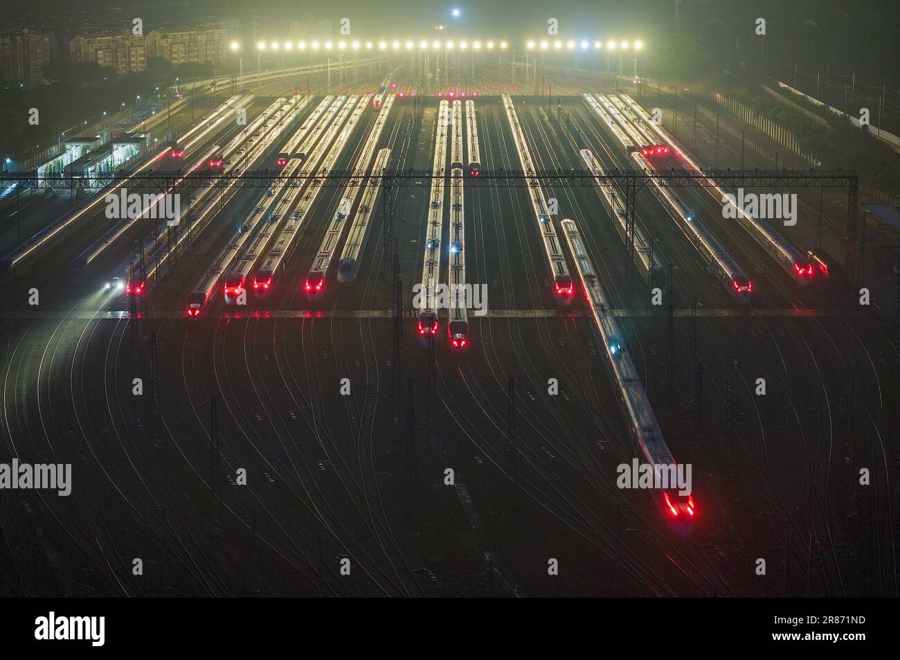 A bullet train leaves the Nanjing South Bullet Station in Nanjing, East ...