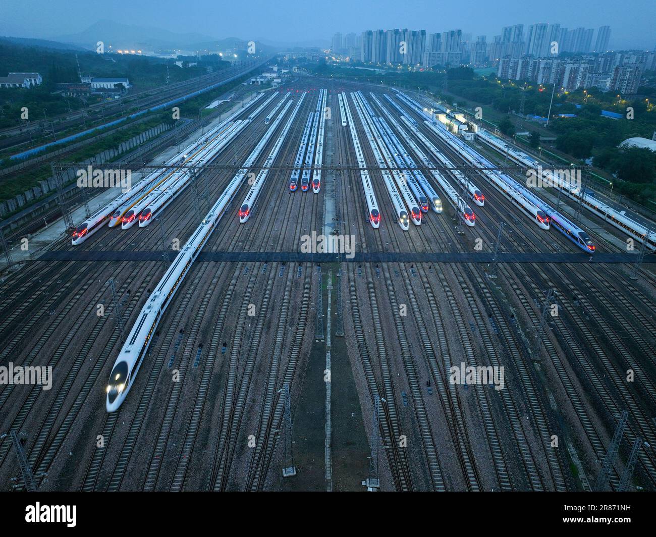 A bullet train leaves the Nanjing South Bullet Station in Nanjing, East ...