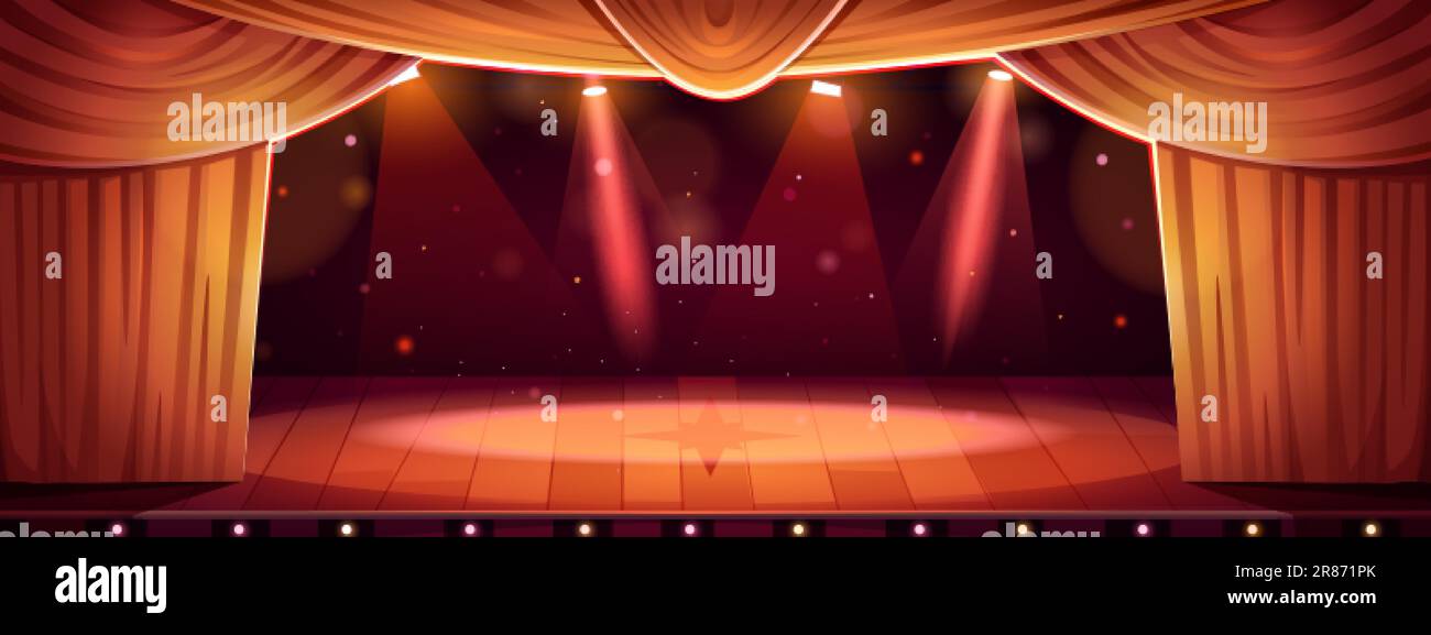 Theater concert stage with curtain cartoon scene background. Opera show ...