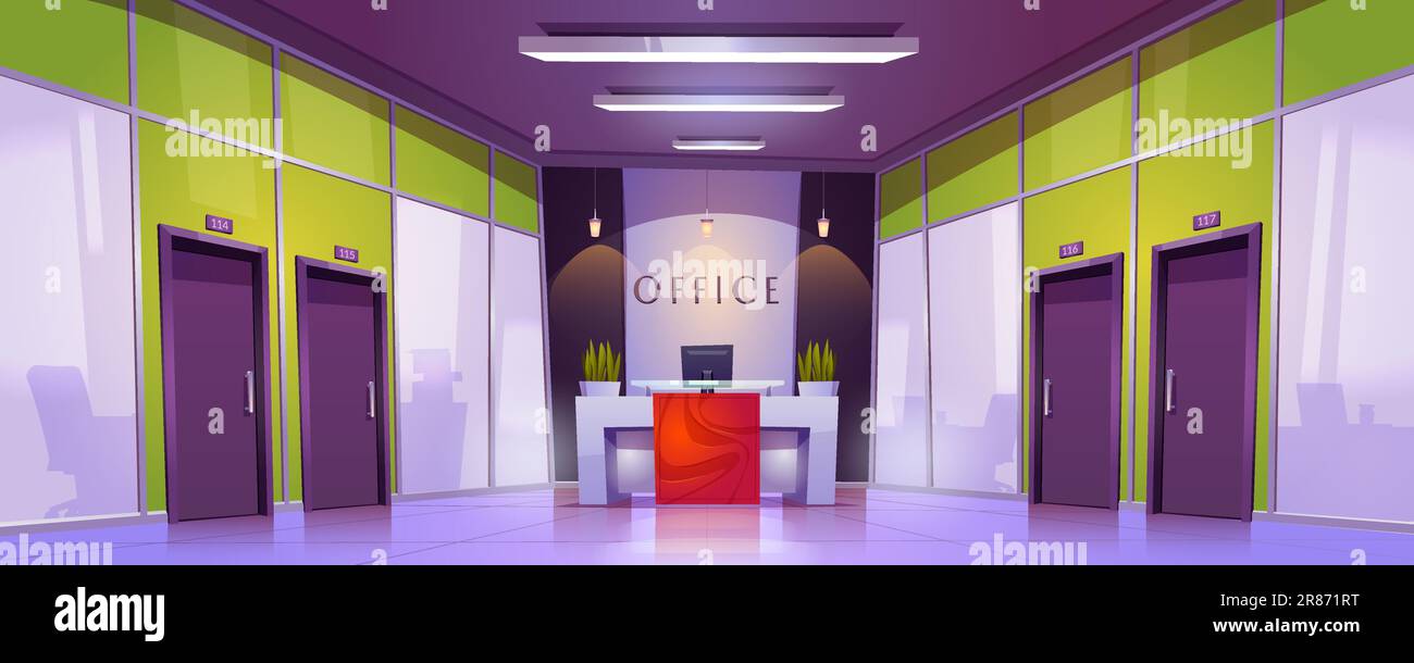 Office corridor interior with reception cartoon vector background ...