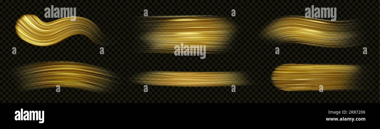Realistic set of golden paint brush strokes isolated on transparent ...
