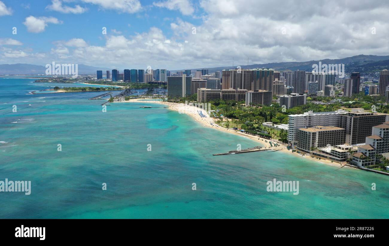 Beautiful aerial beach views along the coast in Honolulu Hawaii Stock ...