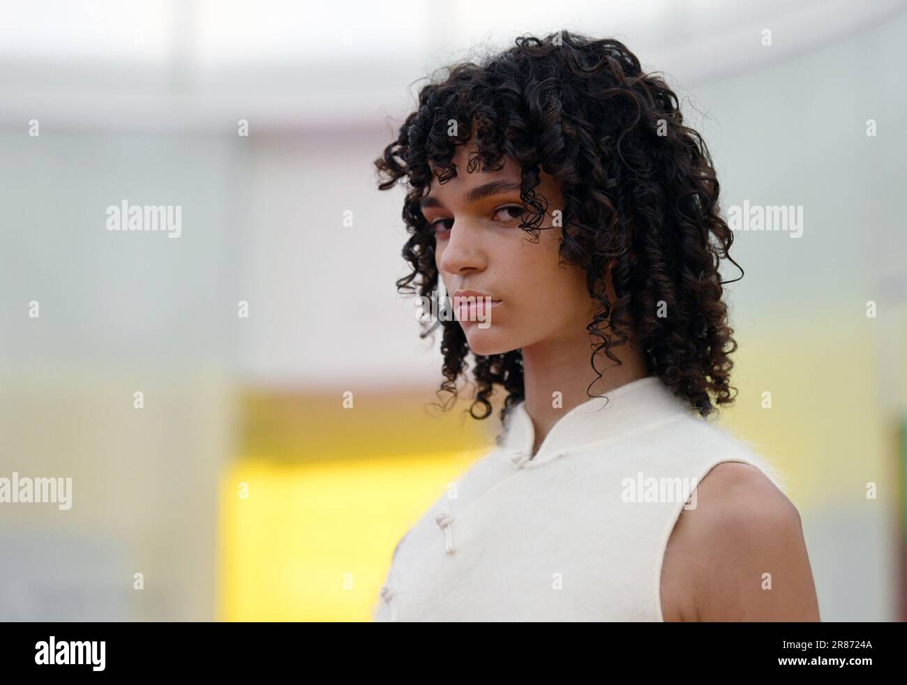 Milan, Italy. 19th June, 2023. A model presents a creation of SHANGHAI ...