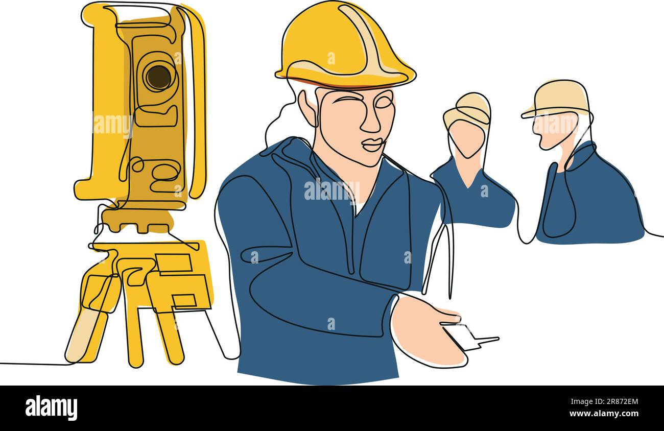 Close up of Caucasian worker with helmet on head using tablet for work ...