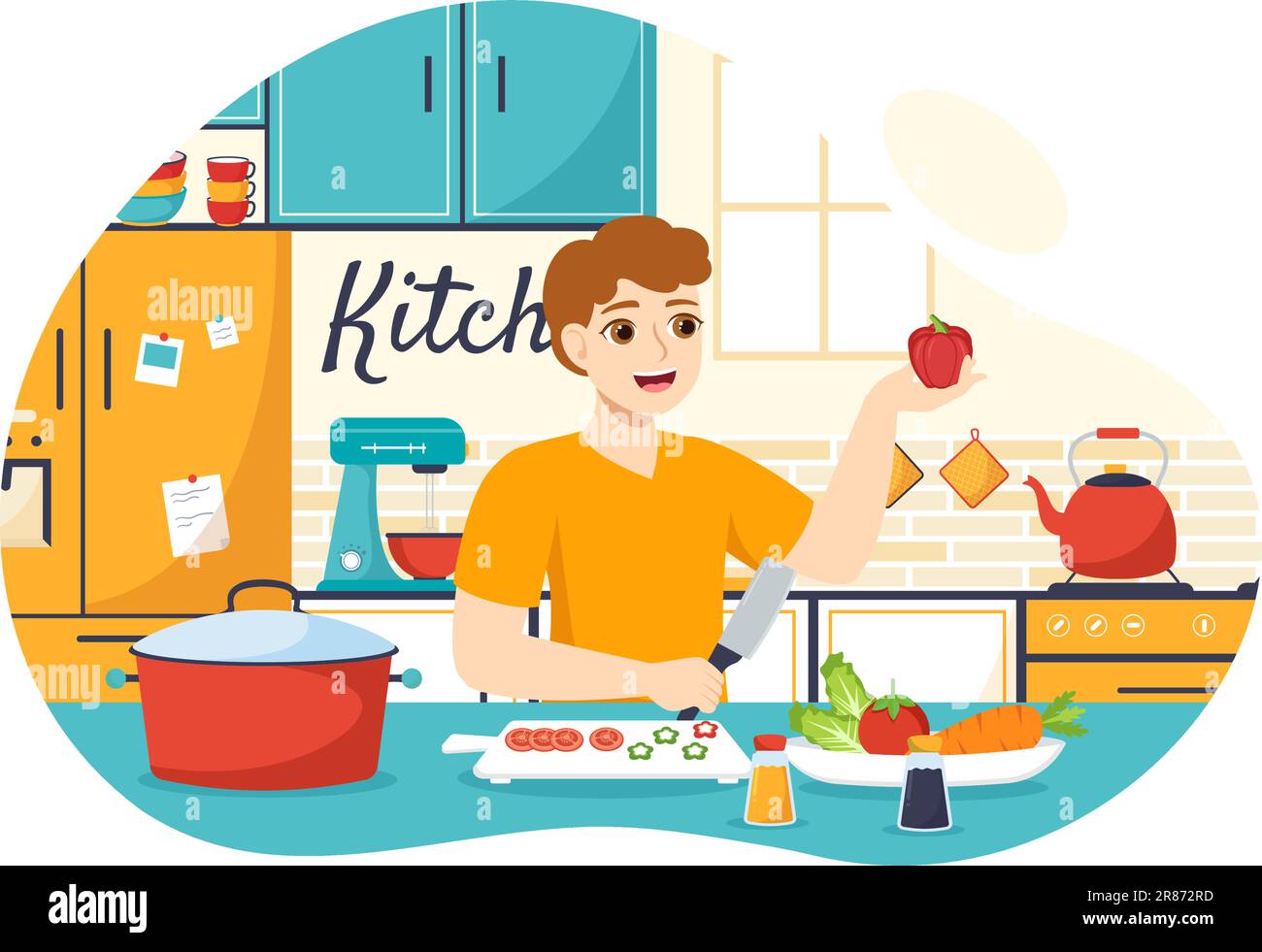 Kitchen Architecture Vector Illustration with Furniture and Interior ...