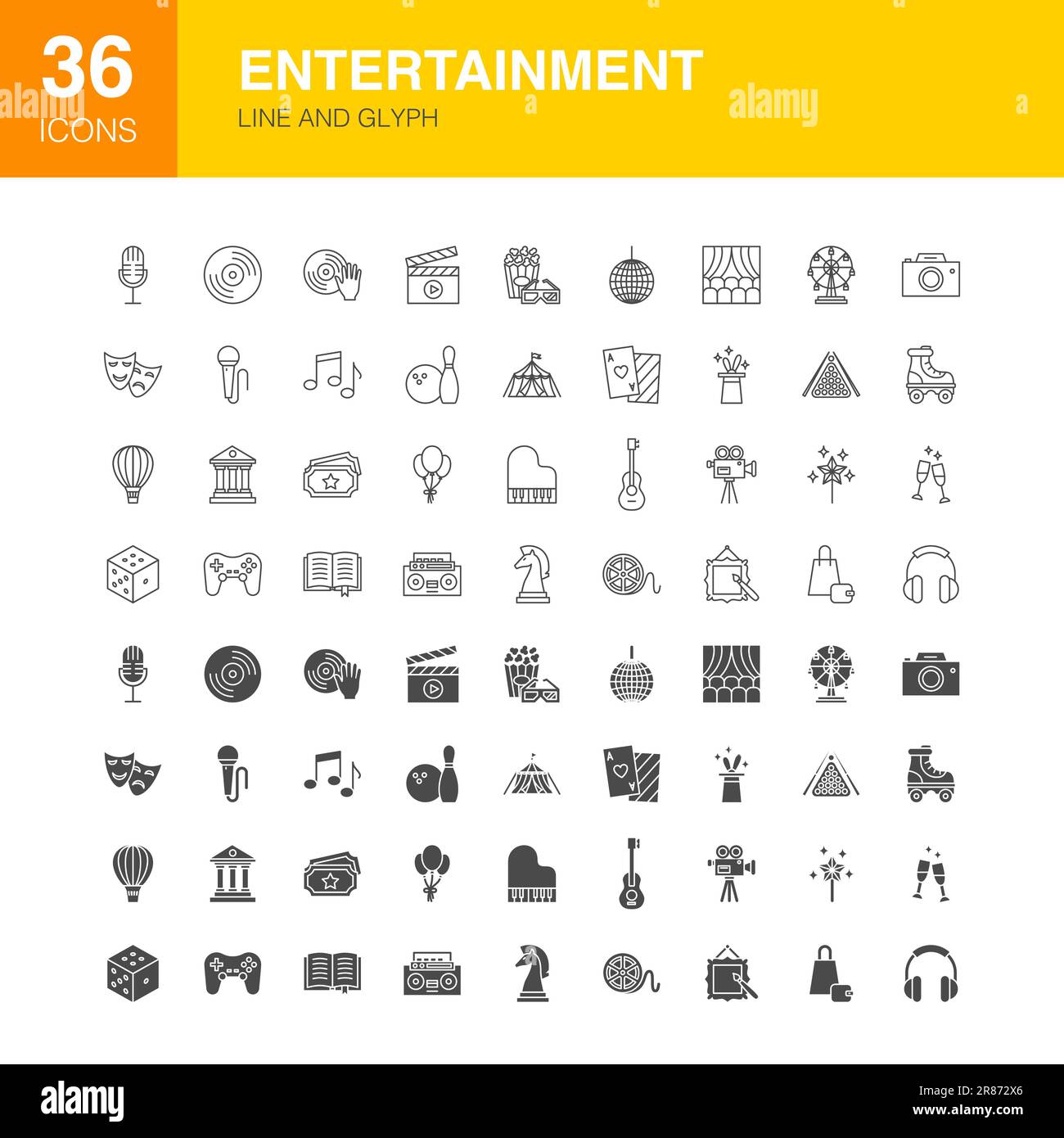 Entertainment Line Web Glyph Icons. Vector Illustration of Holiday ...