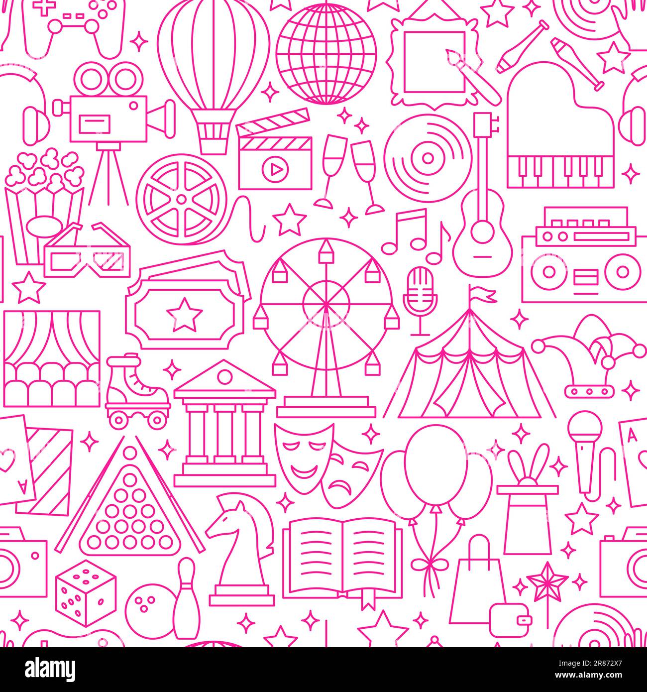 Entertainment Line Seamless Pattern. Vector Illustration of Outline ...
