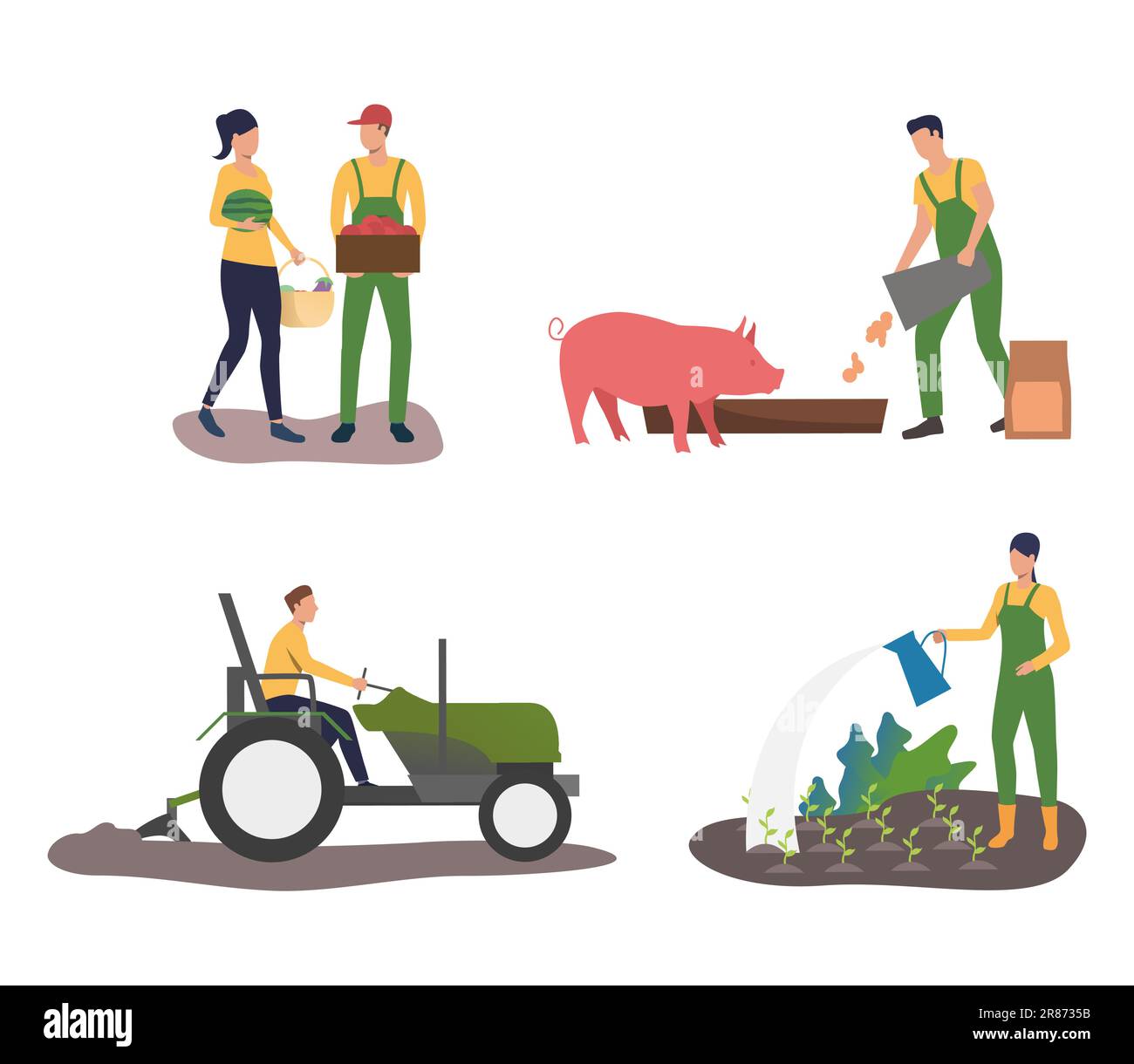 Set of farmers cultivating and harvesting fruits Stock Vector Image ...