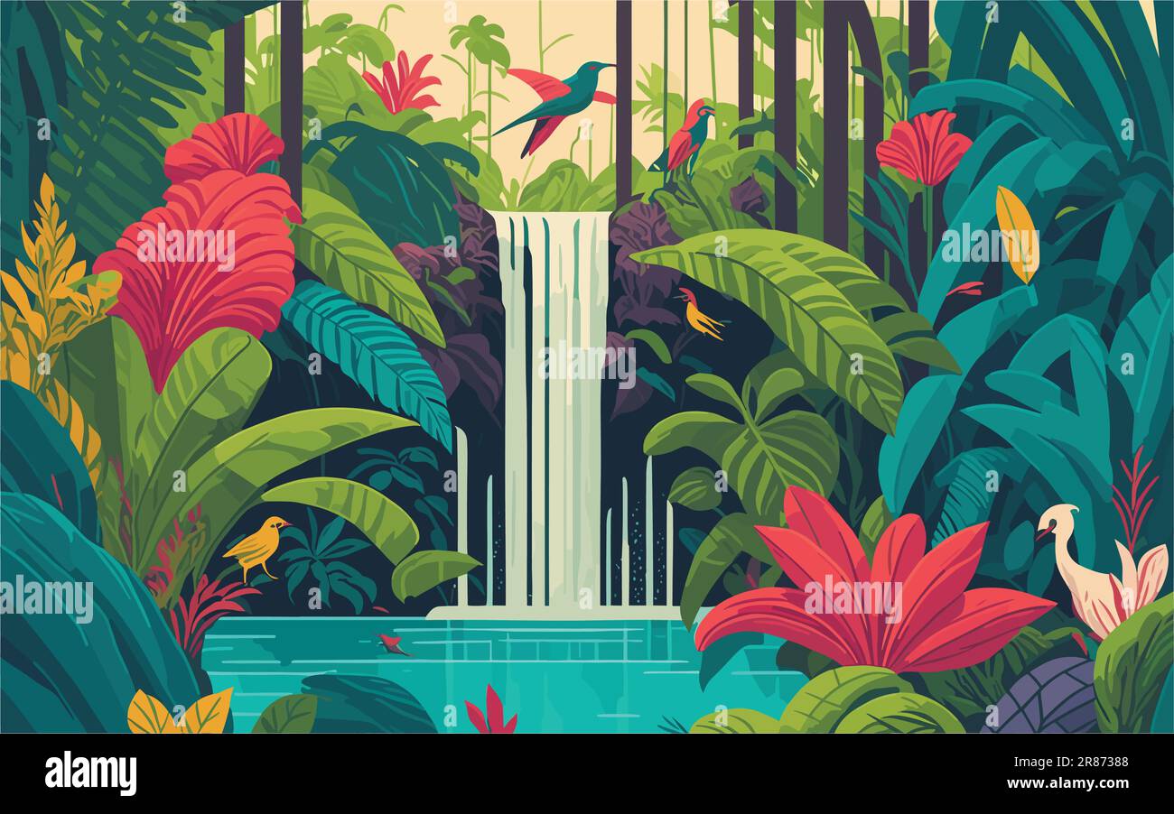 vector styled background illustration showcasing a hidden oasis within ... vector styled background illustration showcasing a hidden oasis within ...