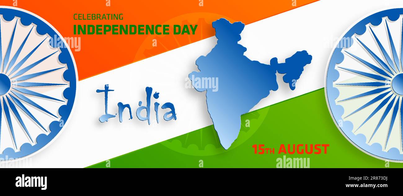 India independence Day, 15 of August text in saffron characters with ...