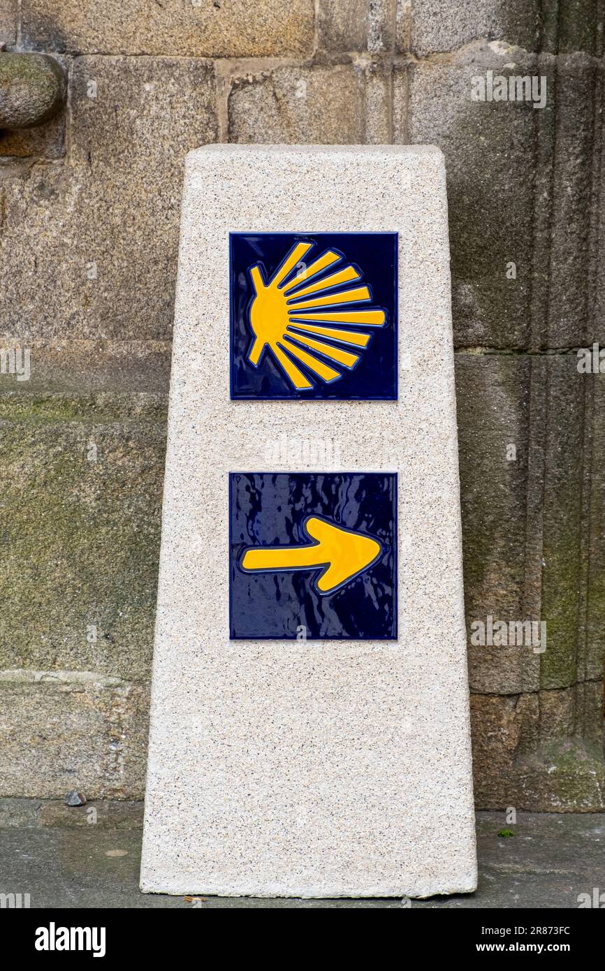Signpost of the Way Saint James, marks shells for pilgrims to ...
