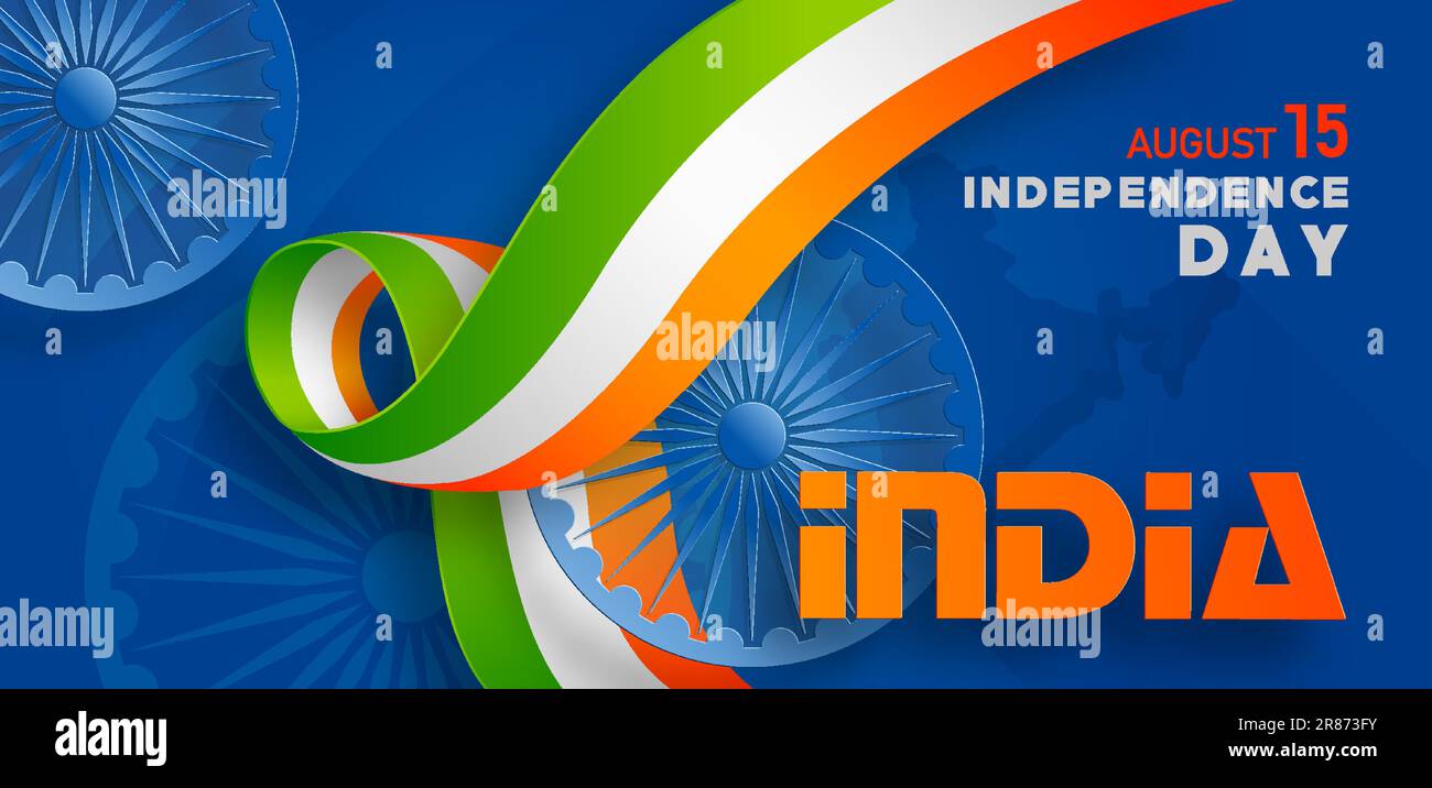 India independence Day, 15 of August text in saffron characters with ...
