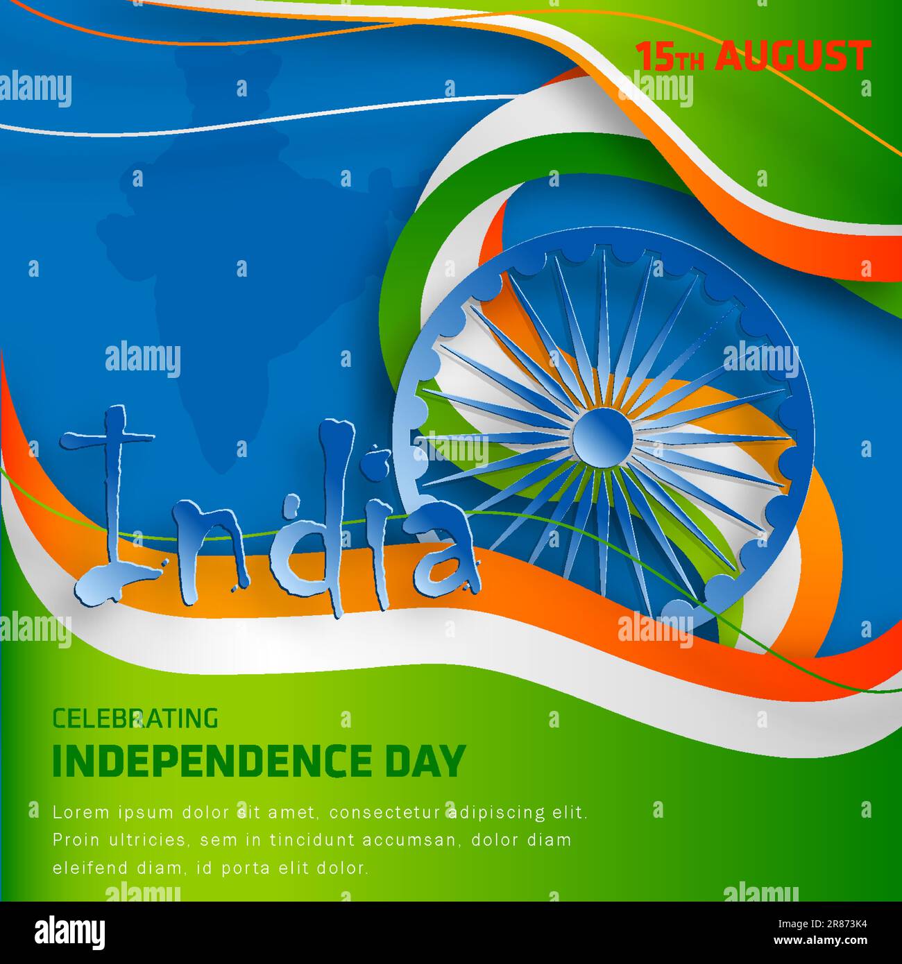 India independence Day, 15 of August text in saffron characters with ...