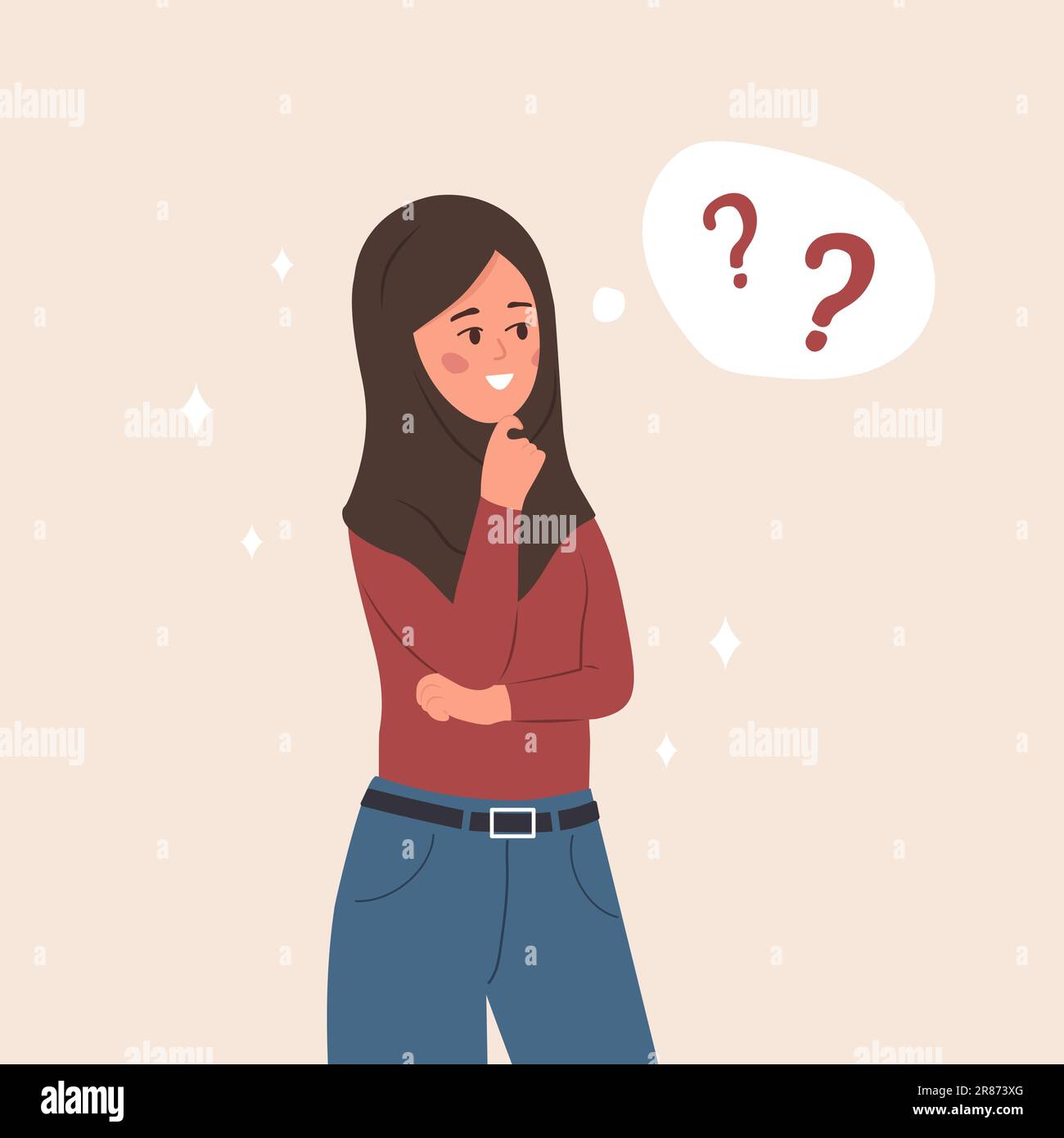Young islamic woman in doubt. Smart girl having questions. Problem ...