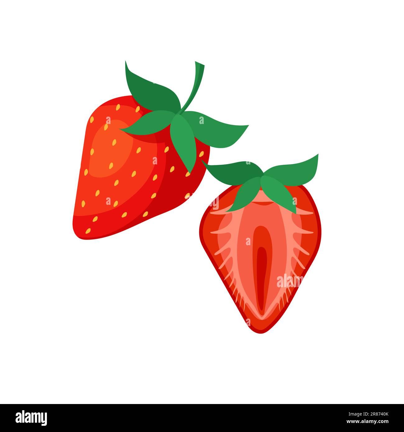 Bright strawberrys. Half of strawberry. Vector illustration in trendy ...