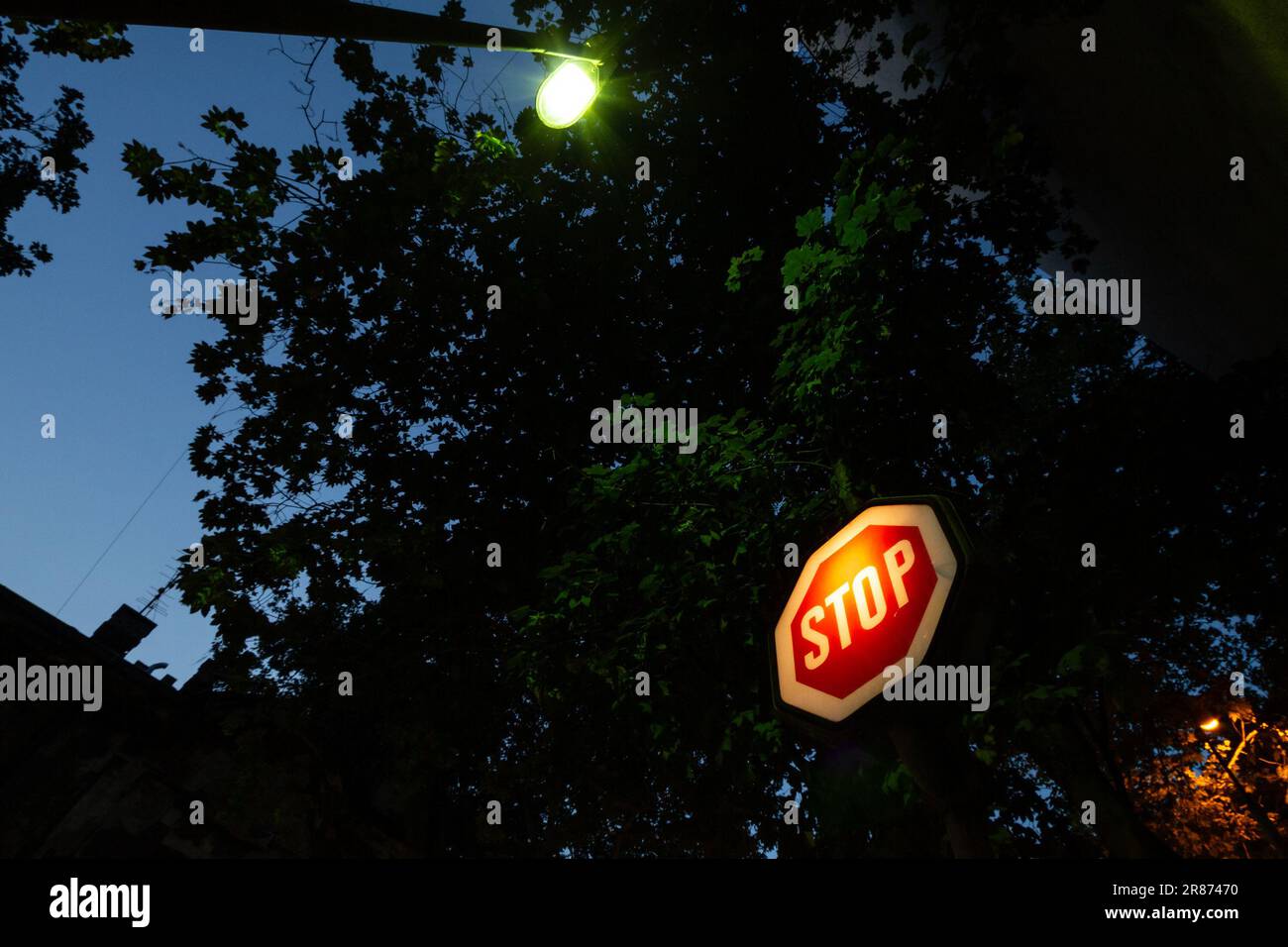 Picture of a typical stop sign, old design with its typical octagon ...