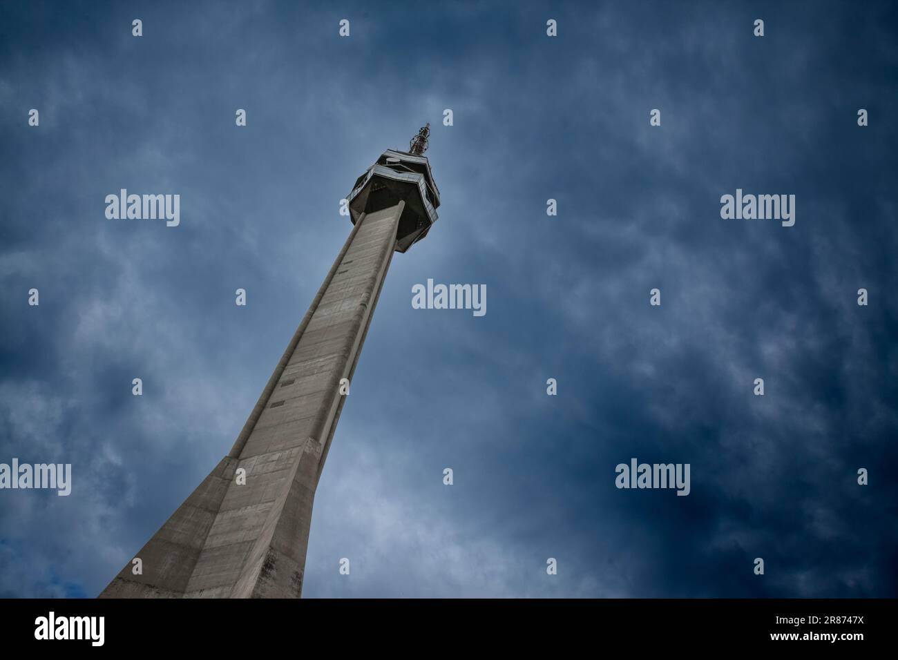 Picture of the Avala tower seen from below. The Avala Tower is a 204.68 ...