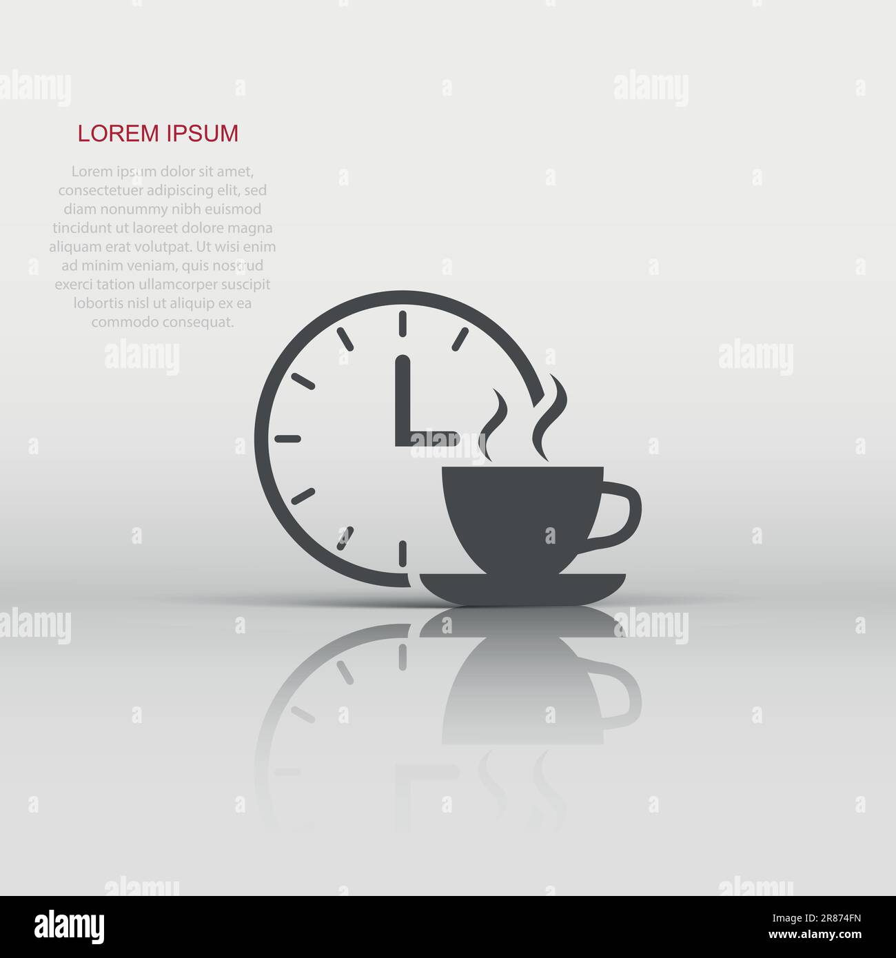 Coffee break icon in flat style. Clock with tea cup vector illustration ...