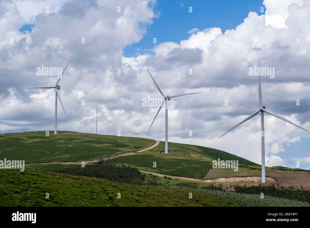 Windmills Energy Farm at the top of a mountain in Spain. Wind Turbines ...
