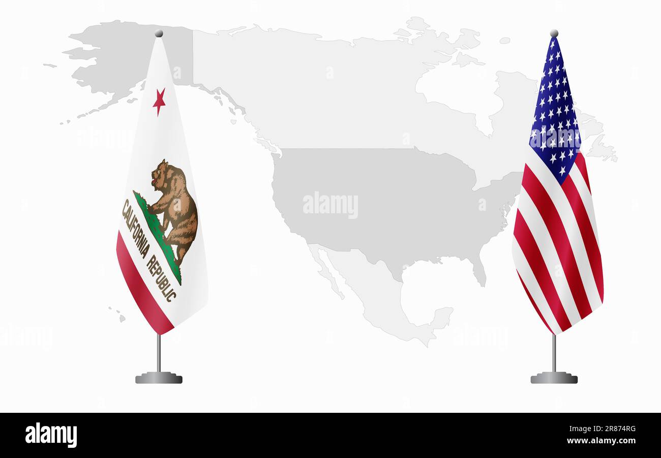 California US and USA flags for official meeting against background of ...