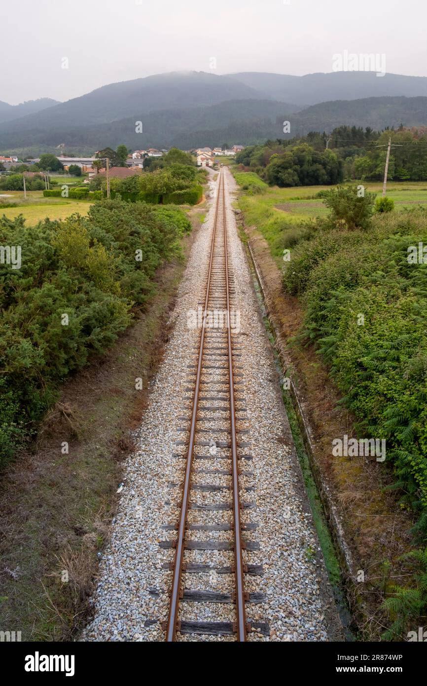 Railway, Railroad, Train Tracks, Green Pasture, Mountain on Background ...
