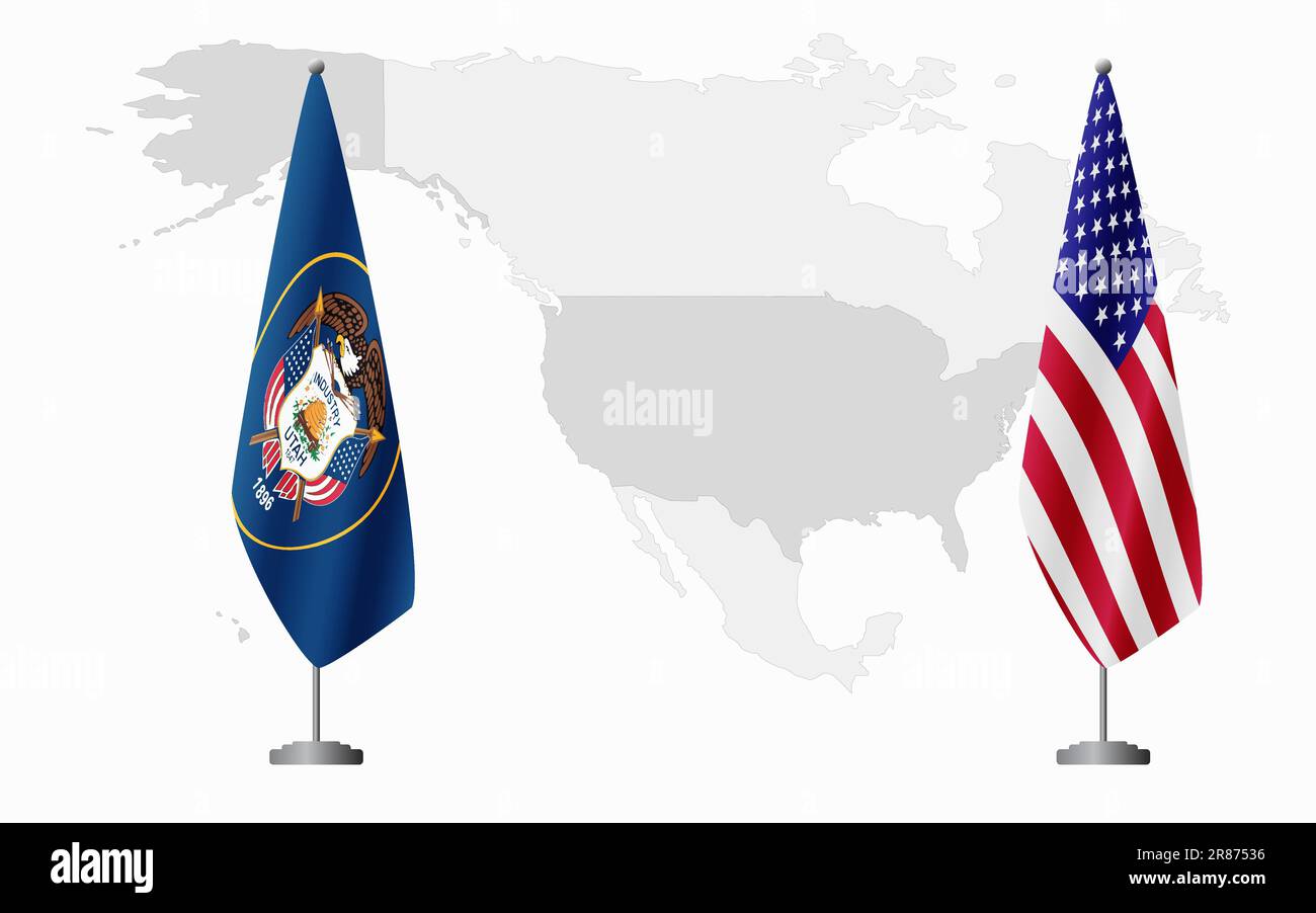 Utah US and USA flags for official meeting against background of world ...
