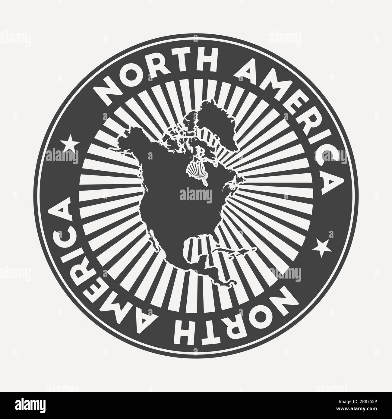 North America round logo. Vintage travel badge with the circular name ...