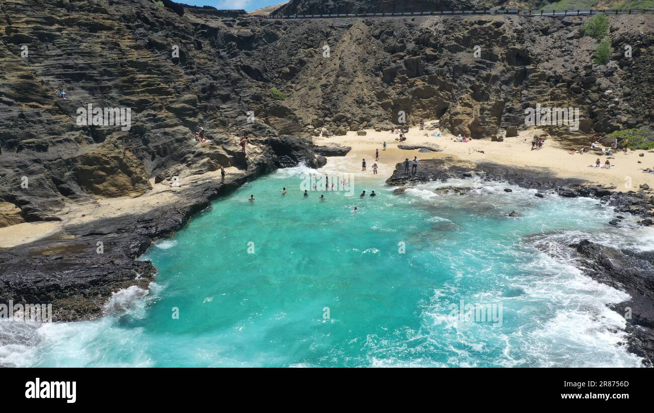 Beautiful aerial view of Halona Beach cove in Hawaii Stock Photo - Alamy